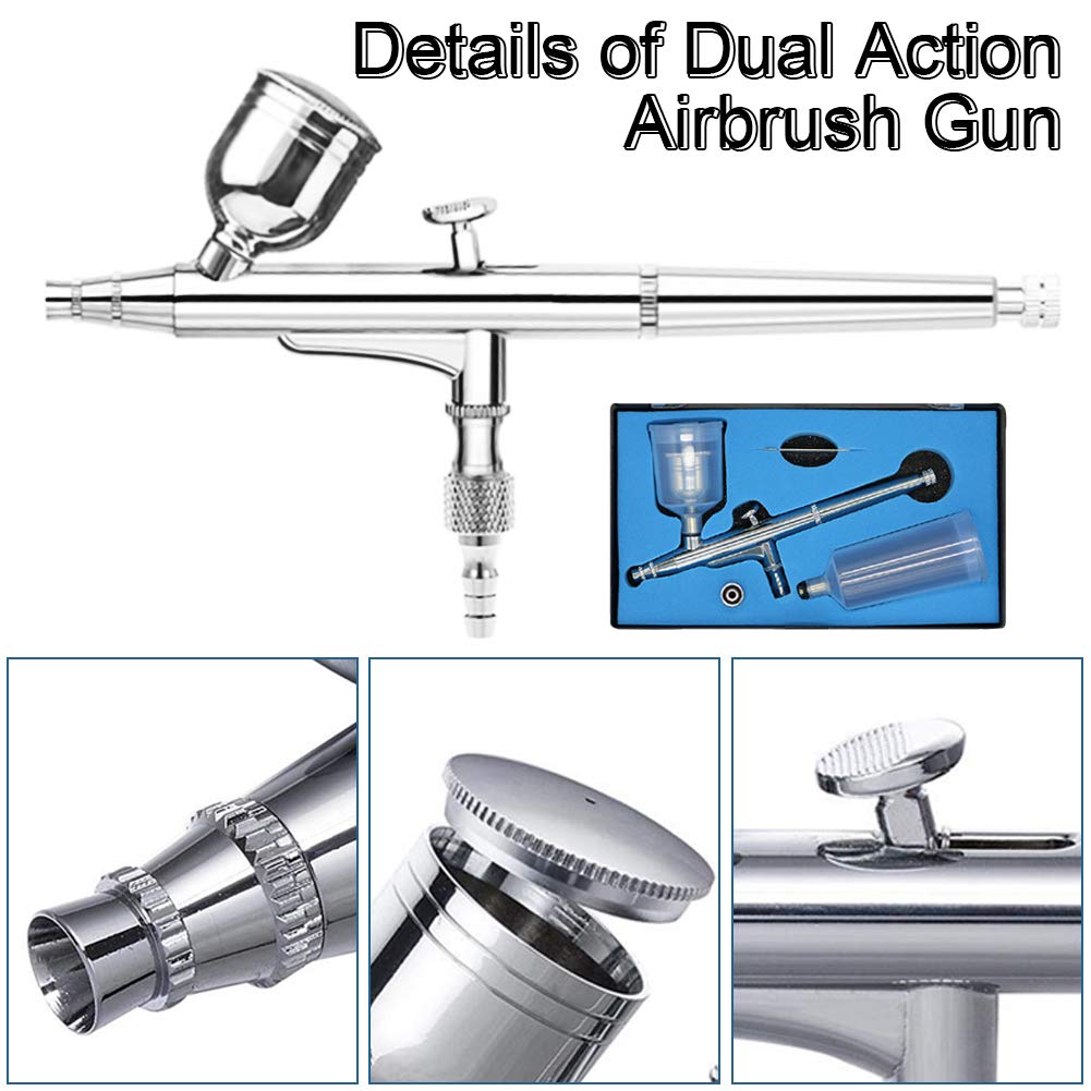 0.3mm Dual Action Airbrush Kit with Three Different Cups(6CC,20CC,40CC) Portable Airbrush Set for Makeup,Commercial Arts,Cake Decoration,Nail Art,Photo Retouching,Model Making and Crafts
