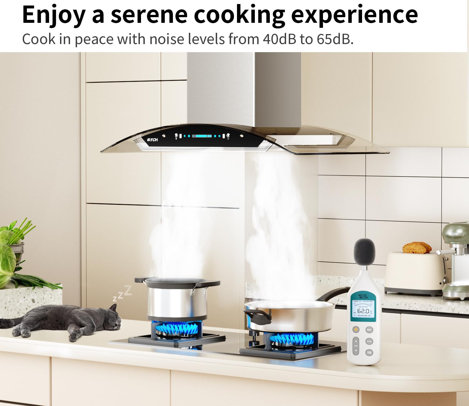 IKTCH Upgrated 30"Island Mount Range Hood,900 CFM Ducted Range Hood with 4 Speed Fan,Stainless Steel& Tempered Glass Range Hood 30 inch with Gesture Sensing&Touch Control Making life Smarter IKIS01-30