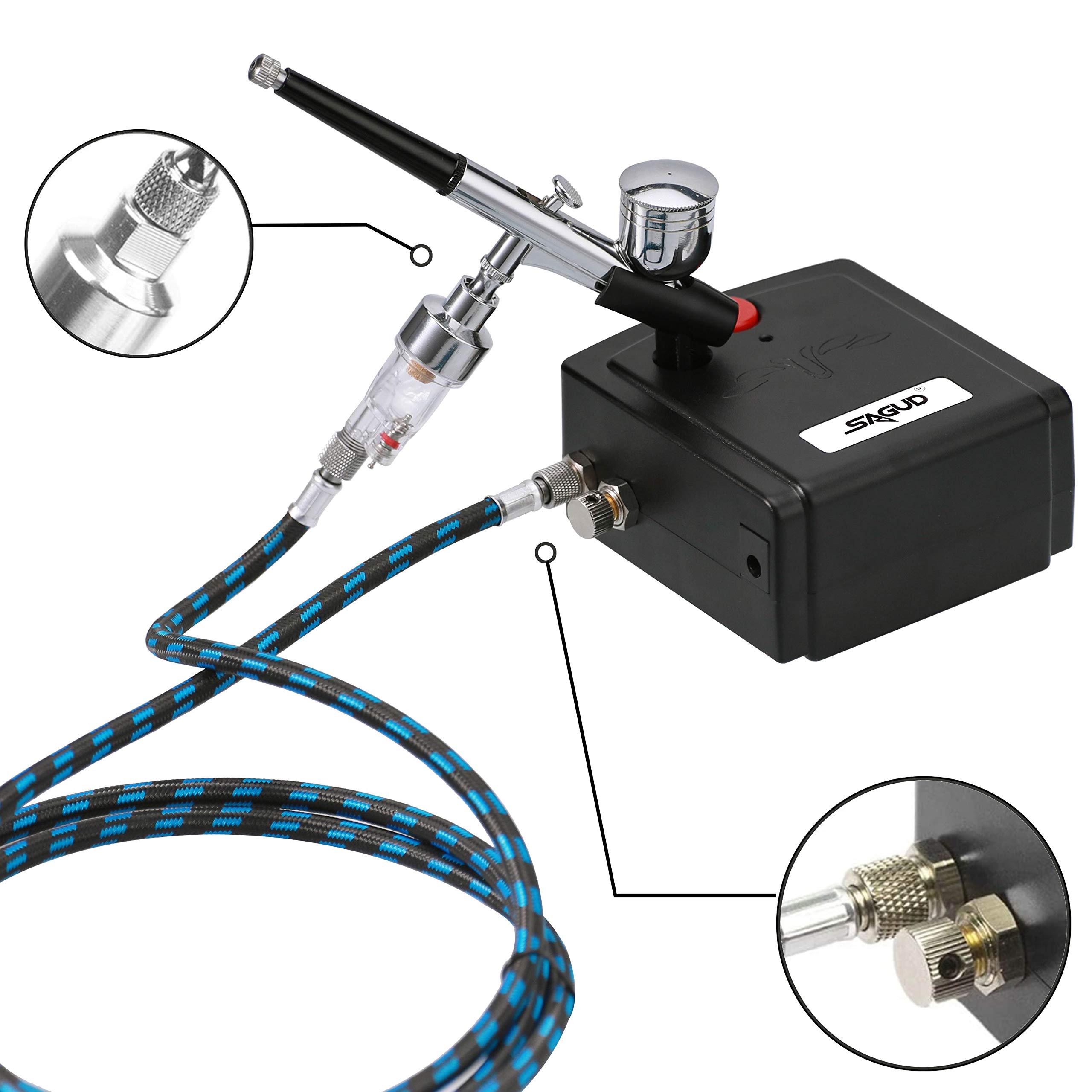SAGUD Professional Mini Airbrush Kit with Portable Compressor - Perfect for Painting, Hobby, Craft, Model - Dual-Action Gravity Feed Air Brush Gun with Airbrush Cleaning Kit