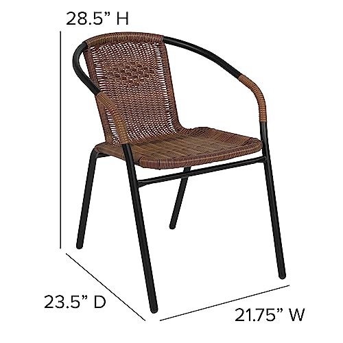 Flash Furniture Lila Modern Rattan Indoor/Outdoor Stackable Dining Chairs, Stacking Rattan Bistro Chairs for Patio or Restaurant, Set of 2, Brown
