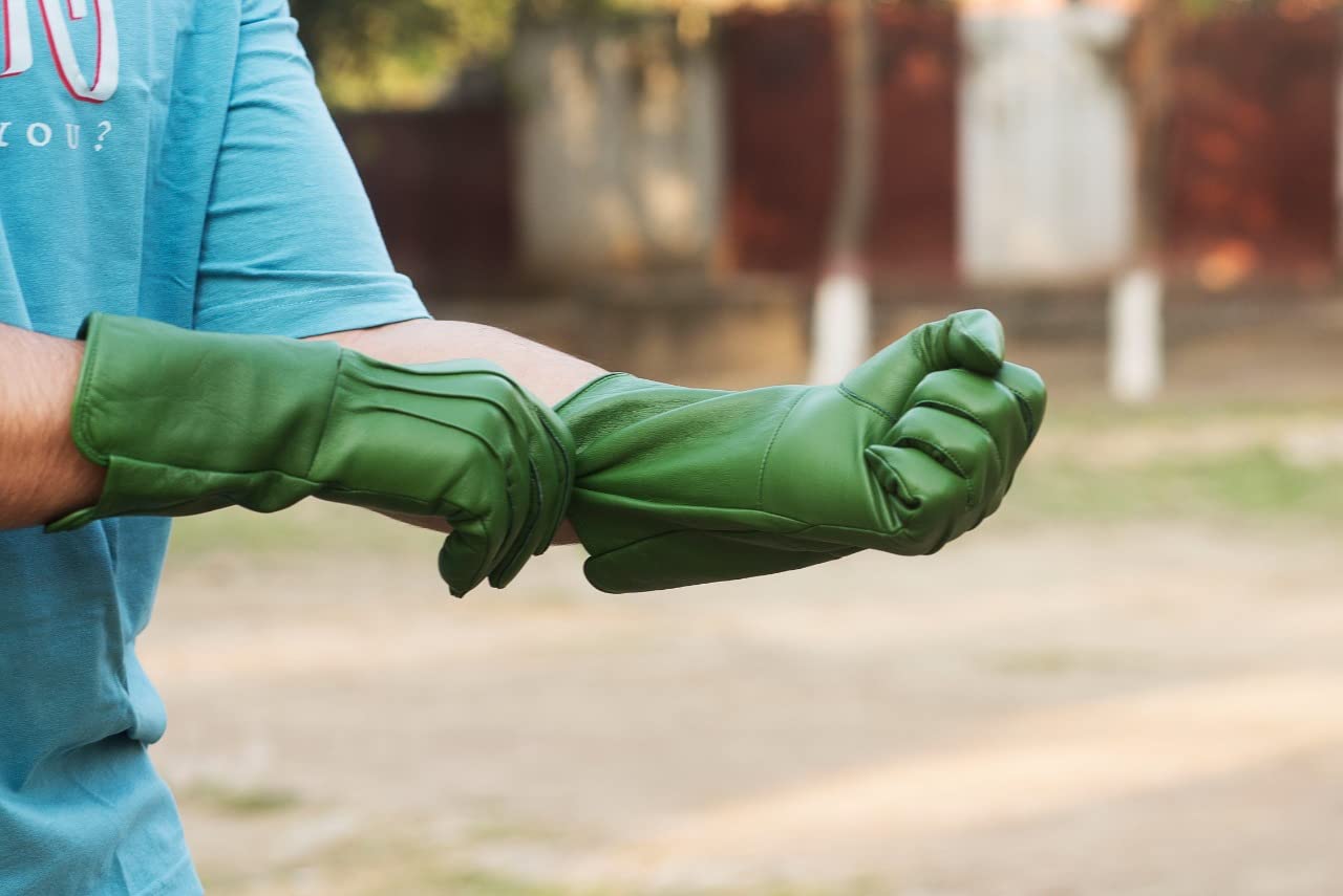 LEATHER LH HANDS Men's Medieval Renaissance Cosplay Unlined Gauntlet Genuine Leather Costume Gloves Green Small