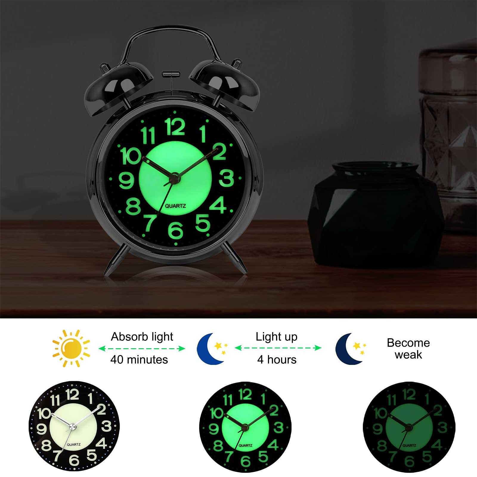 AYRELY® Super Loud Alarm Clock for Heavy Sleepers Adults,Twin Bell Retro 4 Inch Silent Non-Ticking Quartz with Backlight, Luminous dial, Alarm Clocks for Bedrooms Bedside (Silver)