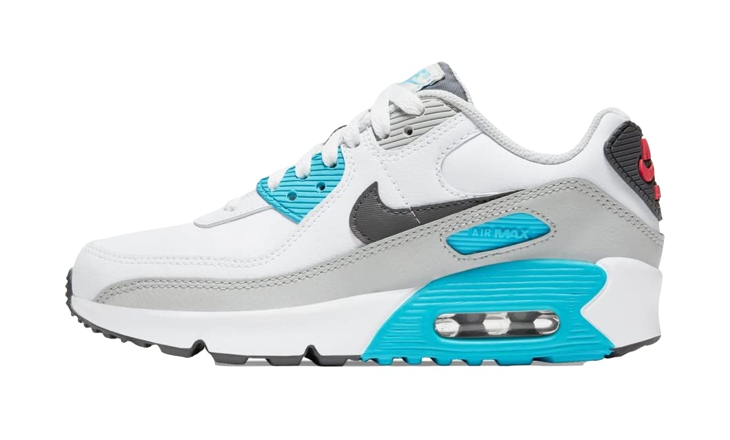 Nike Air Max 90 Essential, Size 6Y, White/Iron Grey-Chlorine Blue