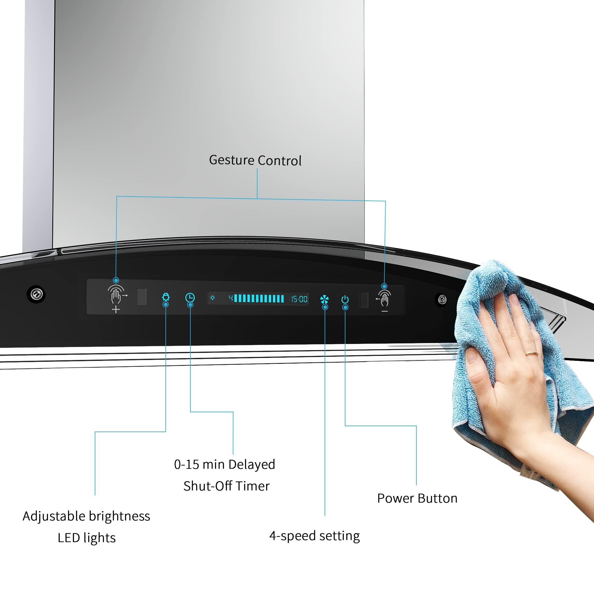 IKTCH Upgrated 30"Island Mount Range Hood,900 CFM Ducted Range Hood with 4 Speed Fan,Stainless Steel& Tempered Glass Range Hood 30 inch with Gesture Sensing&Touch Control Making life Smarter IKIS01-30