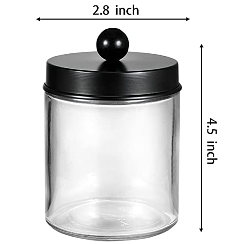 4 Pack Apothecary Jars Bathroom Vanity Storage Organizer Set -Countertop Canister with Stainless Steel Lids &Cute Stickers - Qtip Dispenser Holder for Qtips,Cotton Swabs,Makeup Sponges(Black)
