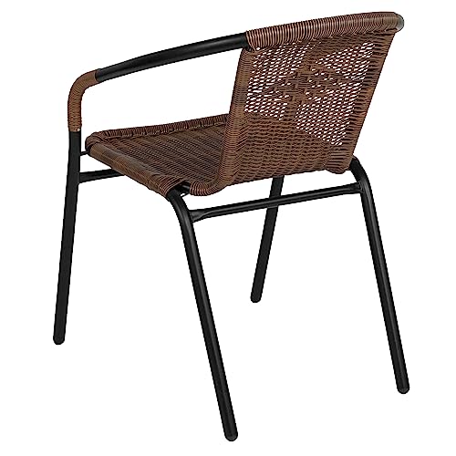 Flash Furniture Lila Modern Rattan Indoor/Outdoor Stackable Dining Chairs, Stacking Rattan Bistro Chairs for Patio or Restaurant, Set of 2, Brown