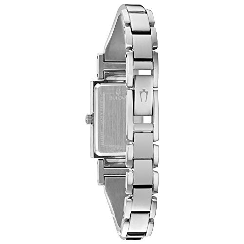 Bulova Ladies' Classic Diamond Dial Quartz Stainless Steel Watch, Rectangle, Mother-of-Pearl, Silver/Black Dial