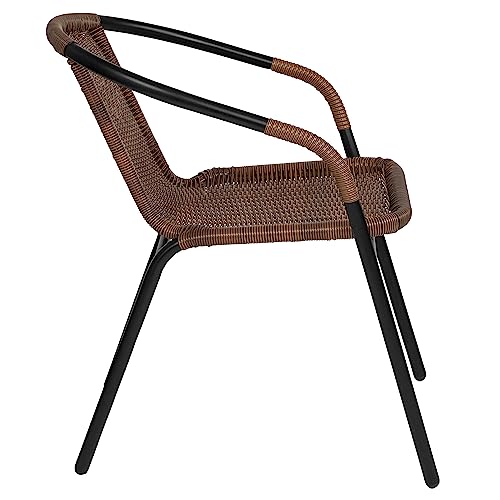 Flash Furniture Lila Modern Rattan Indoor/Outdoor Stackable Dining Chairs, Stacking Rattan Bistro Chairs for Patio or Restaurant, Set of 2, Brown