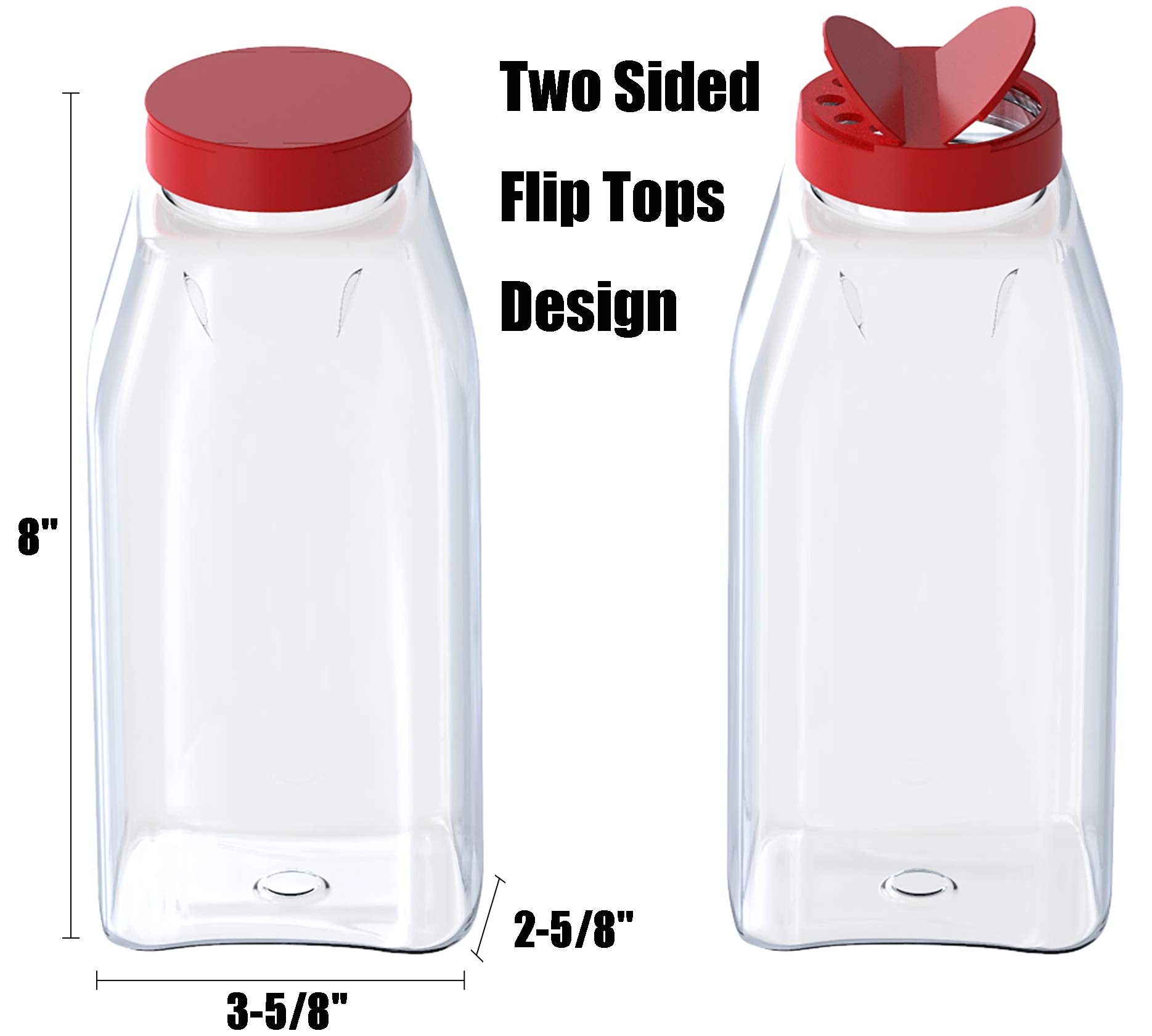 Yesland 8 Pack 35 Oz Large Plastic Spice Jars, BPA Free Spice Bottle Containers with Red Dual Shake Lid for Storing Spices, Herbs, Powders, Seasonings and More