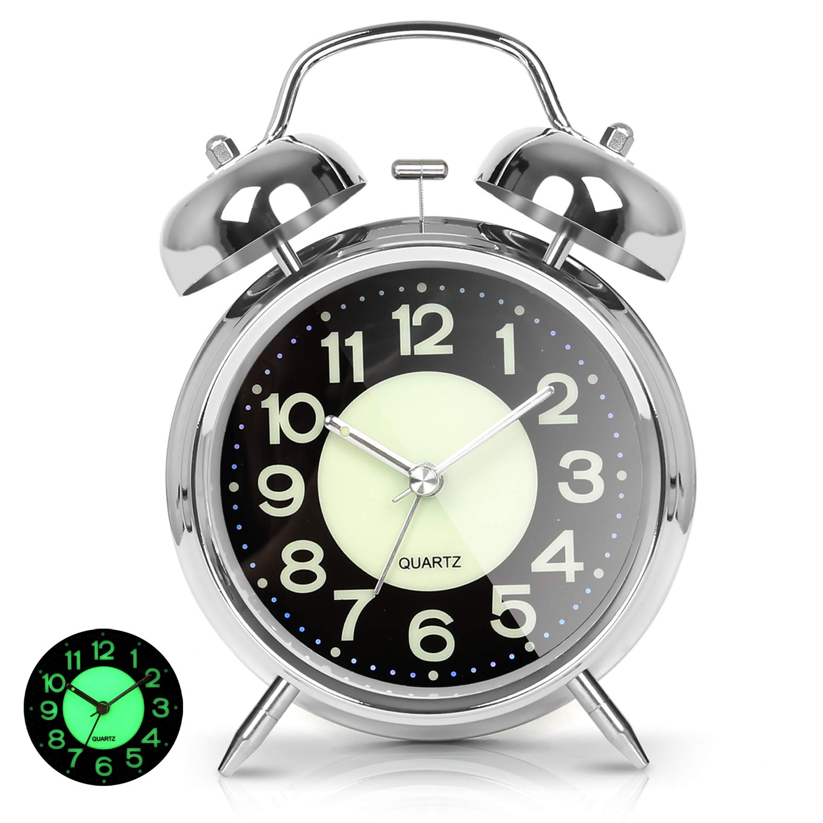 AYRELY® Super Loud Alarm Clock for Heavy Sleepers Adults,Twin Bell Retro 4 Inch Silent Non-Ticking Quartz with Backlight, Luminous dial, Alarm Clocks for Bedrooms Bedside (Silver)