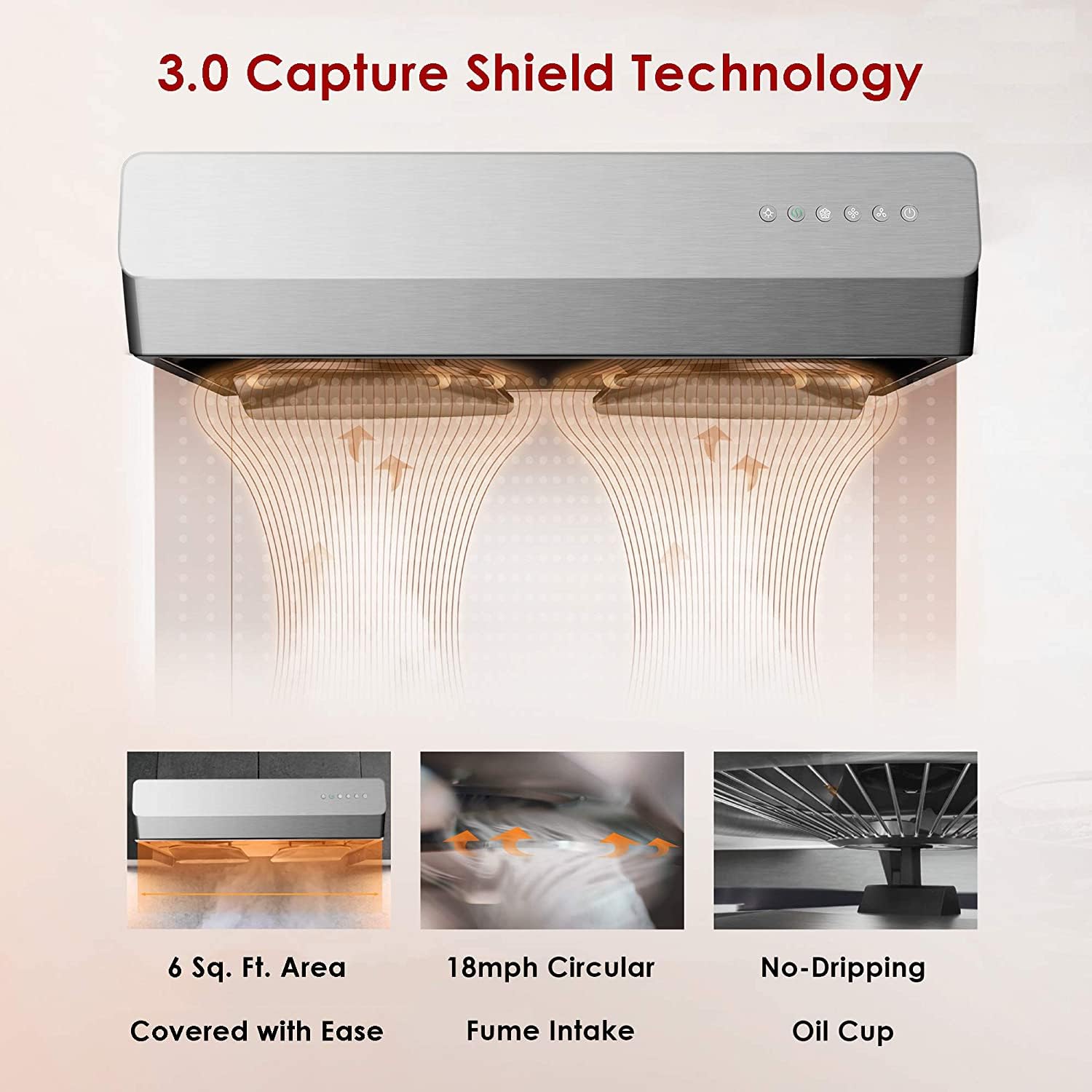 FOTILE Pixie Air UQS3001 30” Stainless Steel Under Cabinet Range Hood, 800 EQUIV. CFM Kitchen Over Stove Exhaust Vent with LED Lights Dual AC Motors and Mechanical Buttons