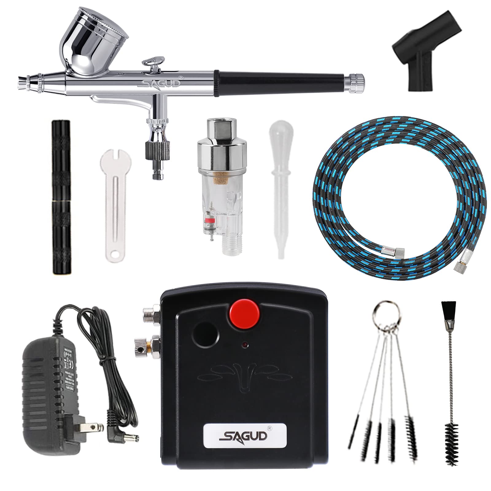 SAGUD Professional Mini Airbrush Kit with Portable Compressor - Perfect for Painting, Hobby, Craft, Model - Dual-Action Gravity Feed Air Brush Gun with Airbrush Cleaning Kit
