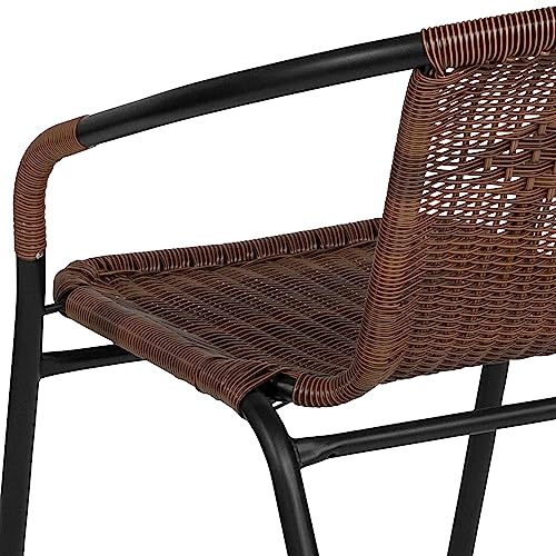 Flash Furniture Lila Modern Rattan Indoor/Outdoor Stackable Dining Chairs, Stacking Rattan Bistro Chairs for Patio or Restaurant, Set of 2, Brown