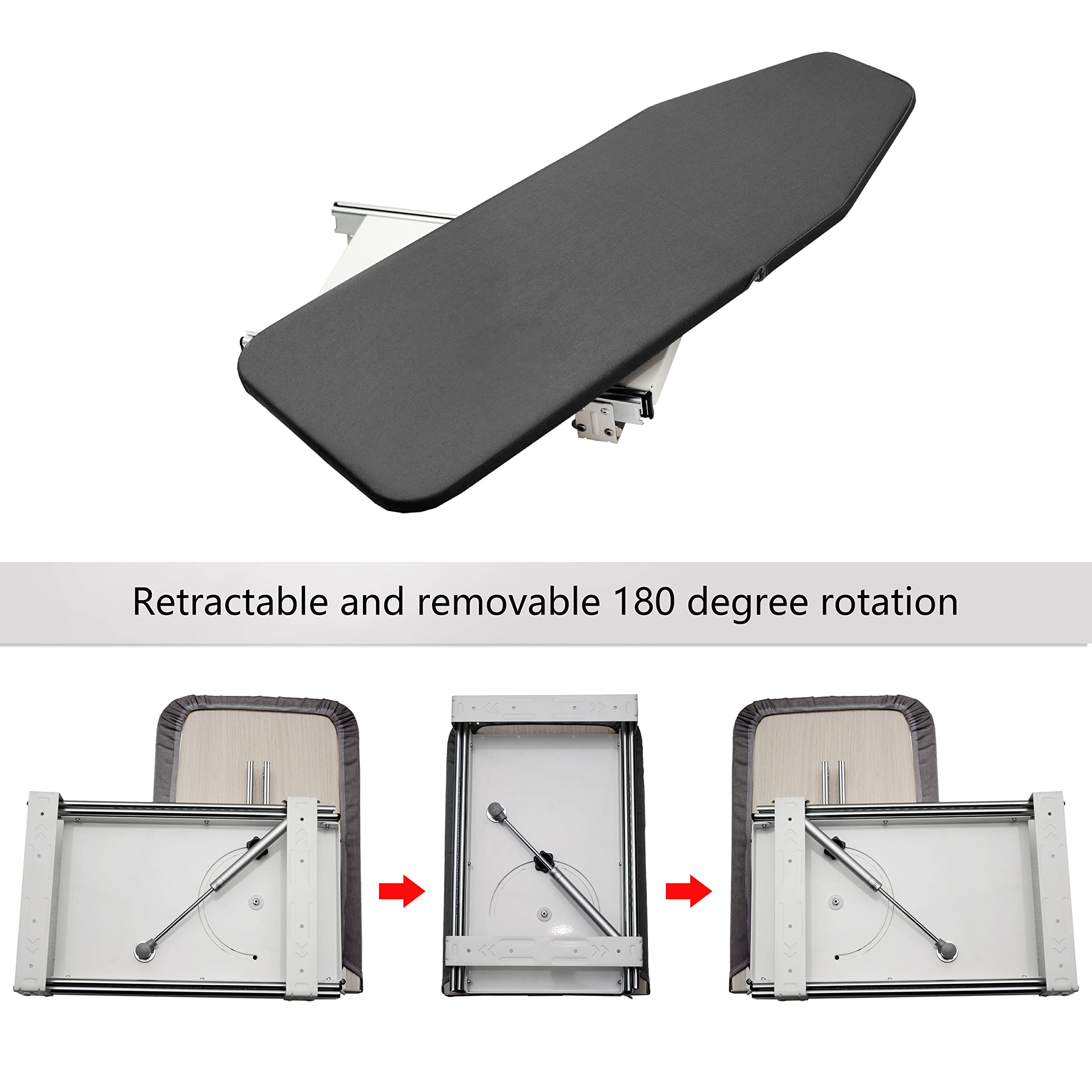 AKOZLIN Retractable Pull Out Ironing Board Closet Sliding Out Swivel Iron Board Mounted in Drawer with Heat Resistant Ironing Cover, Board Size: 31.88"*13", Gray