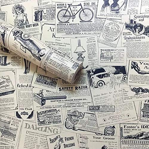 Lependor 17.71" X 118" Vintage Newspaper Self Adhesive Paper Peel & Stick Wallpaper for Bedroom Livingroom Decor - 17.71" X 9.8 ft