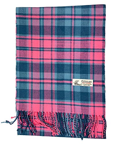 Plum Feathers Plaid Check and Solid Cashmere Feel Winter Scarf, Warm Scarfs, Cold Weather Accessories, Fringe Scarves (Pink Grey Plaid)