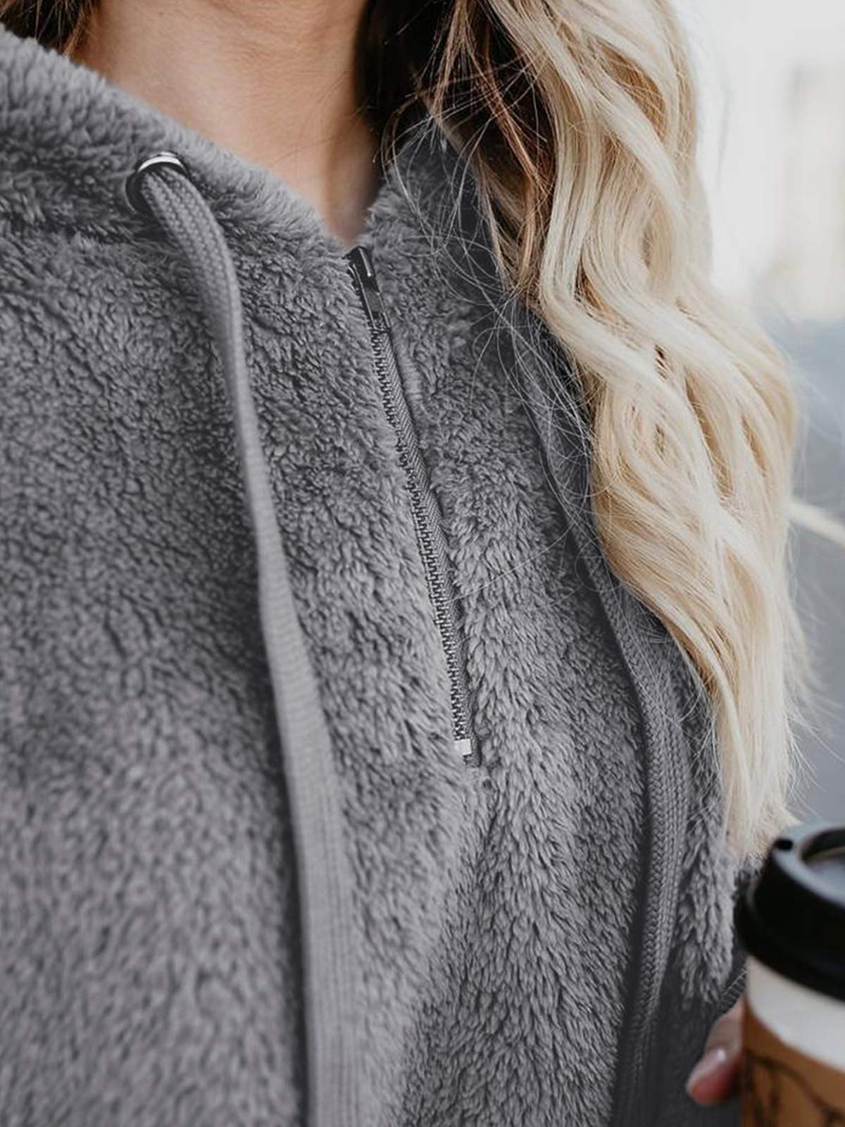 Century Star Womens Fuzzy Hoodies Pullover Sport Hoodie Cozy Oversized Pockets Hooded Sweatshirt Athletic Fleece Hoodies Grey Large