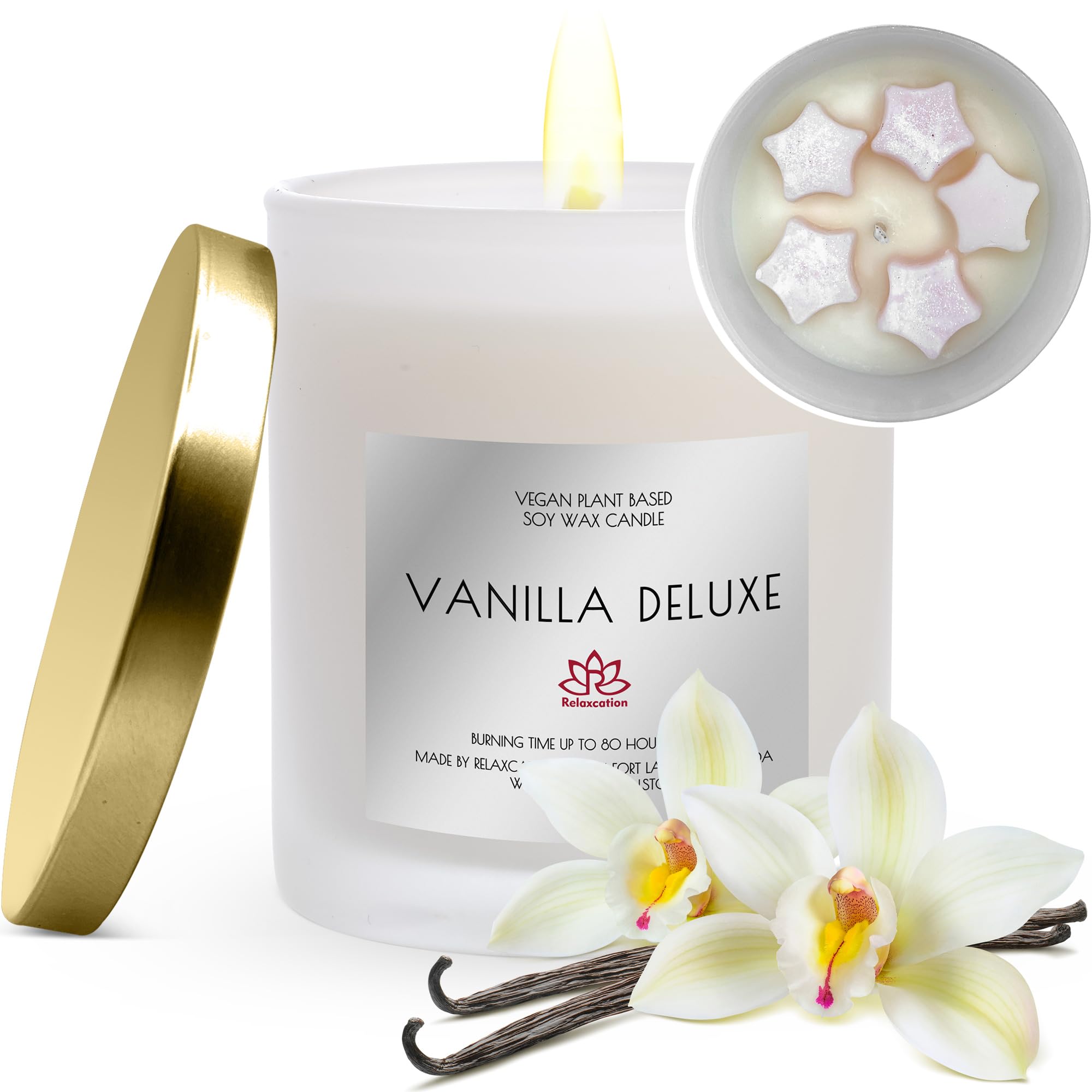 Highly Scented Candle Sweet Vanilla Scent | Clean Burn UP to 80 Hours Organic Soy Wax in Big White Glass Jar 10 oz | Hand-Poured in The USA | Gift for Women, Men