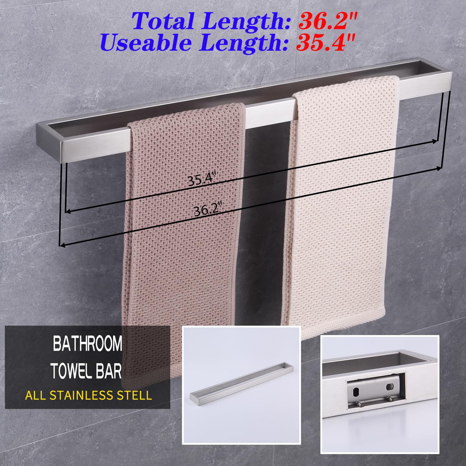 GERZWY 36-Inch Bathroom Towel Bar Stainless Steel Bath Towel Bar Modern Style Wall Mount Brushed Finish HG17703-LS