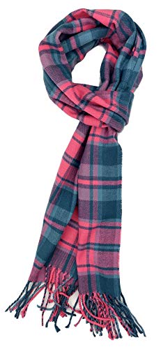 Plum Feathers Plaid Check and Solid Cashmere Feel Winter Scarf, Warm Scarfs, Cold Weather Accessories, Fringe Scarves (Pink Grey Plaid)