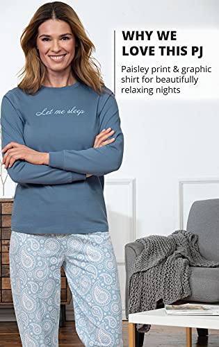 PajamaGram Womens PJs - Cotton Pajamas For Women, Blue Paisley, MD