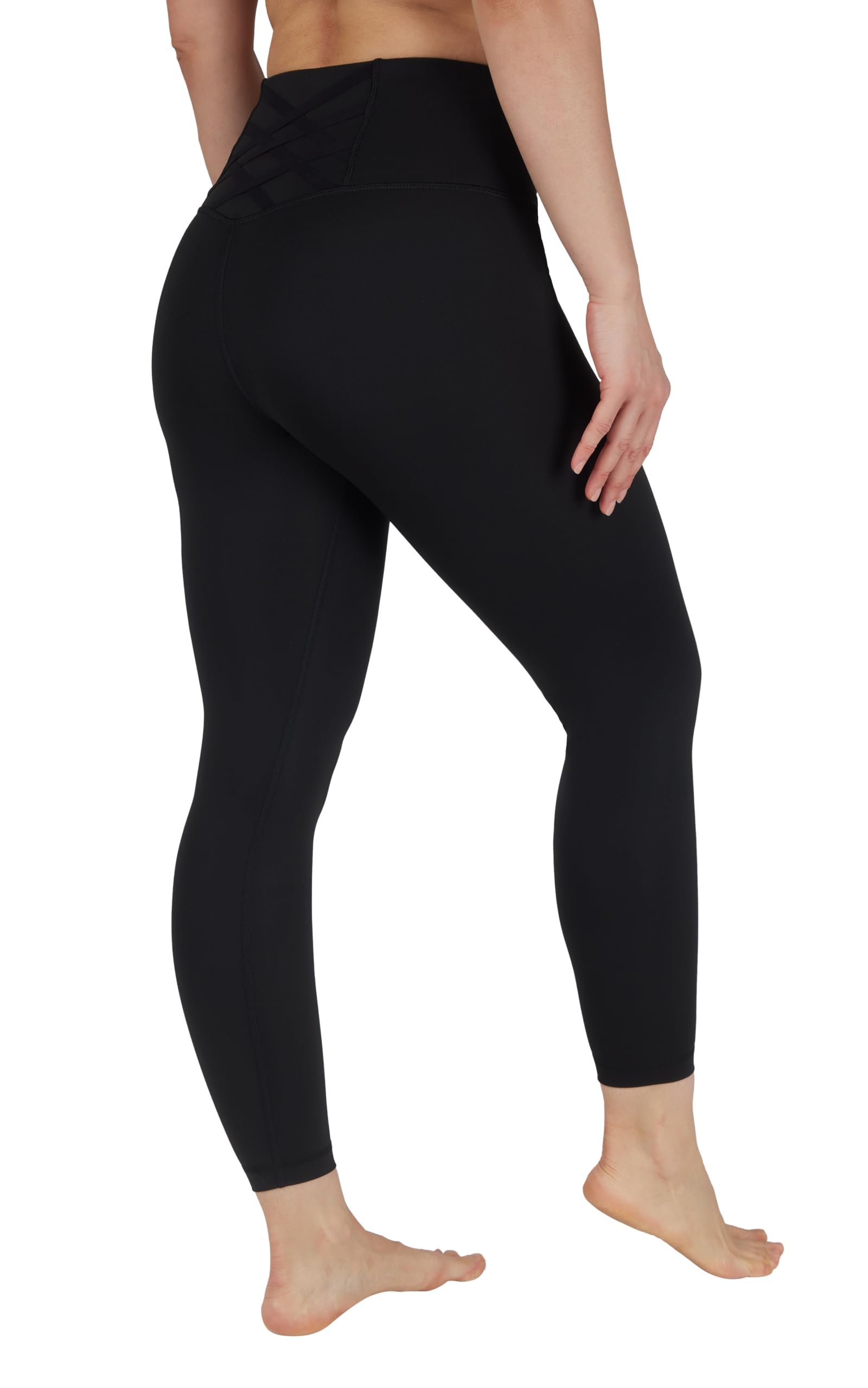 Yogalicious High Waist Squat Proof Criss Cross V-Back Ankle Length Leggings - Black - XL
