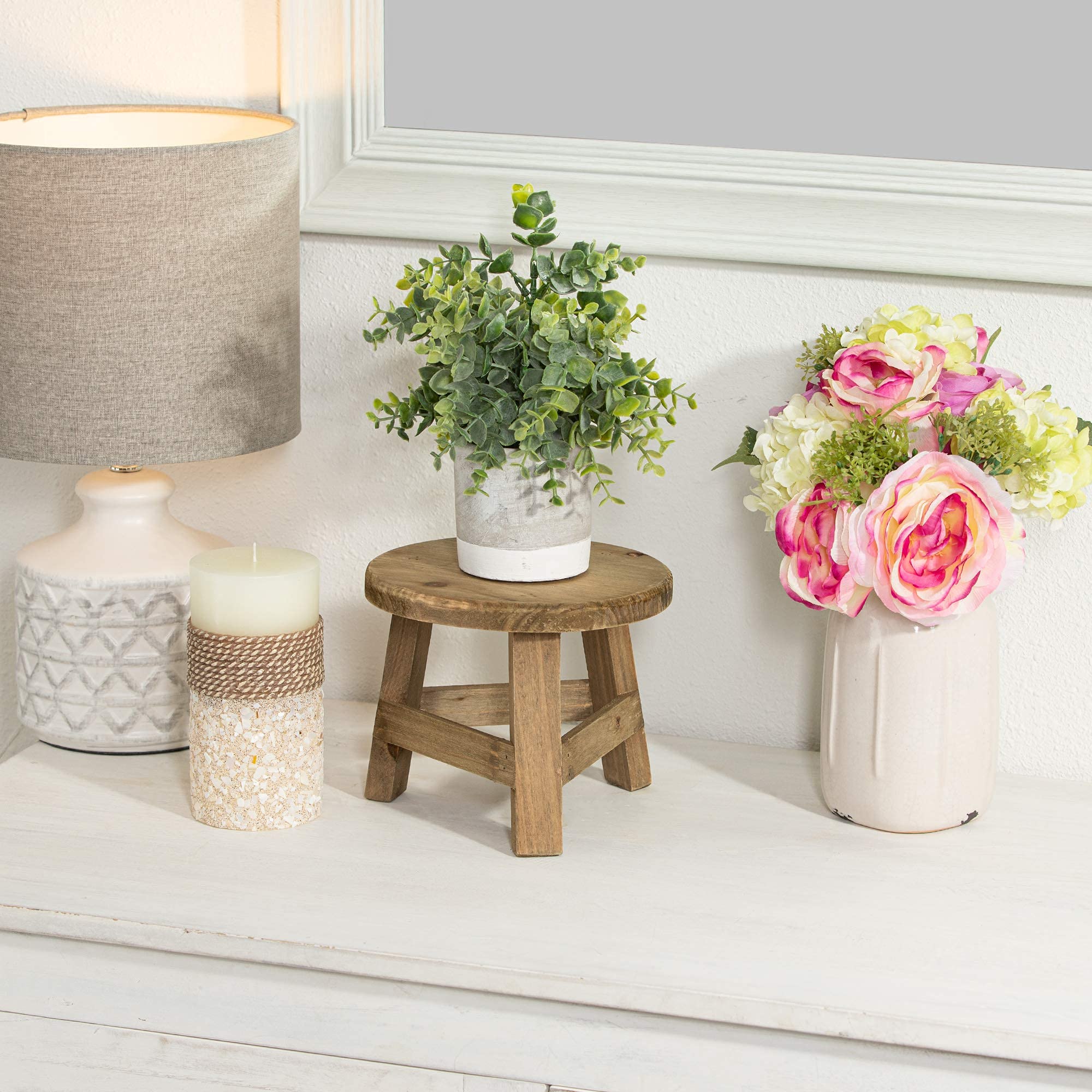 RUSTIX Mini Wooden Stool Rustic Decorative Tiny Stool Ideal Accent Stool for Small trinkets, Plants and Decor - 7" W x 5.75" H