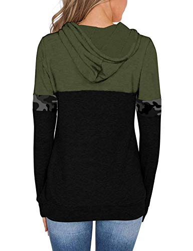 LERUCCI Womens Casual Long Sleeve Hoodie Sweatshirts Color Block Drawstring Pullover Shirts Tops with Pockets Camouflage Army Green Medium