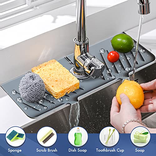 Dish Drying Mat Faucet Splash Guard Kits, Kitchen Bathroom Silicone Faucet Mat Sink Water Splash Guard, Silicone Mat Heat Resistant Mat Drying Mat for Kitchen Counter (Grey)