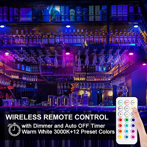 BLS LED Puck Lights with Remote Control, Wireless Under Cabinet Lighting, Battery Powered Lights, Stick on Lights, Color Changing Lights with Dimmer and Timer, AA Battery Operated Closet Light, 6 Pack