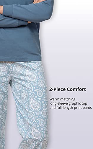 PajamaGram Womens PJs - Cotton Pajamas For Women, Blue Paisley, MD