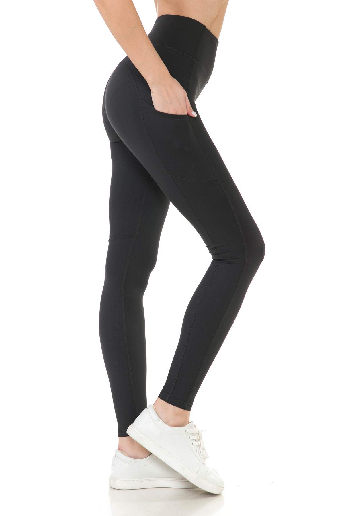 Leggings Depot Women's Athletic Leggings Pocket Yoga Pants (Full Length, Black, Large)
