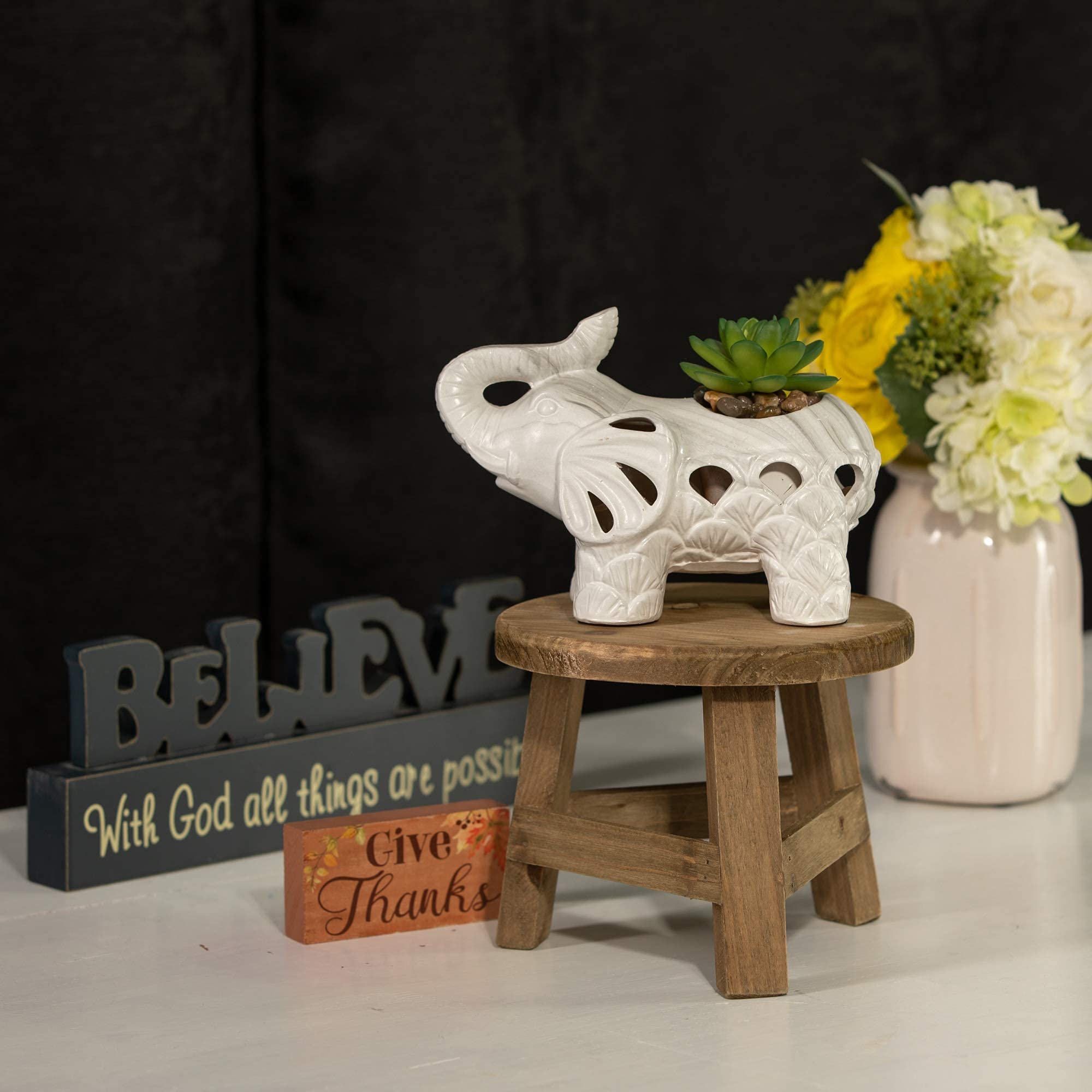 RUSTIX Mini Wooden Stool Rustic Decorative Tiny Stool Ideal Accent Stool for Small trinkets, Plants and Decor - 7" W x 5.75" H