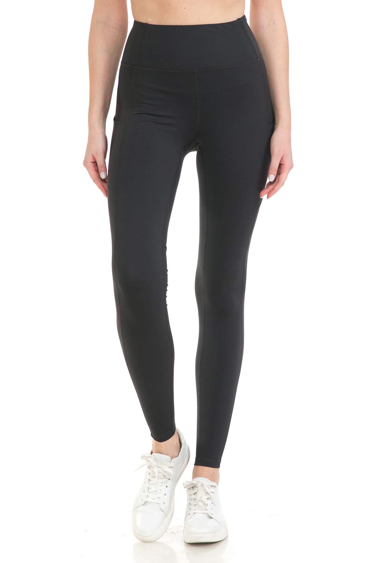 Leggings Depot Women's Athletic Leggings Pocket Yoga Pants (Full Length, Black, Large)
