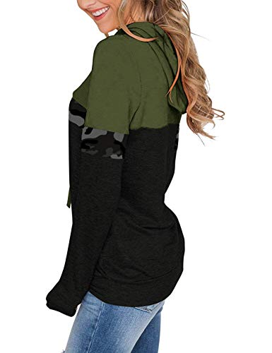 LERUCCI Womens Casual Long Sleeve Hoodie Sweatshirts Color Block Drawstring Pullover Shirts Tops with Pockets Camouflage Army Green Medium