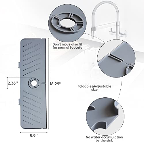 Dish Drying Mat Faucet Splash Guard Kits, Kitchen Bathroom Silicone Faucet Mat Sink Water Splash Guard, Silicone Mat Heat Resistant Mat Drying Mat for Kitchen Counter (Grey)
