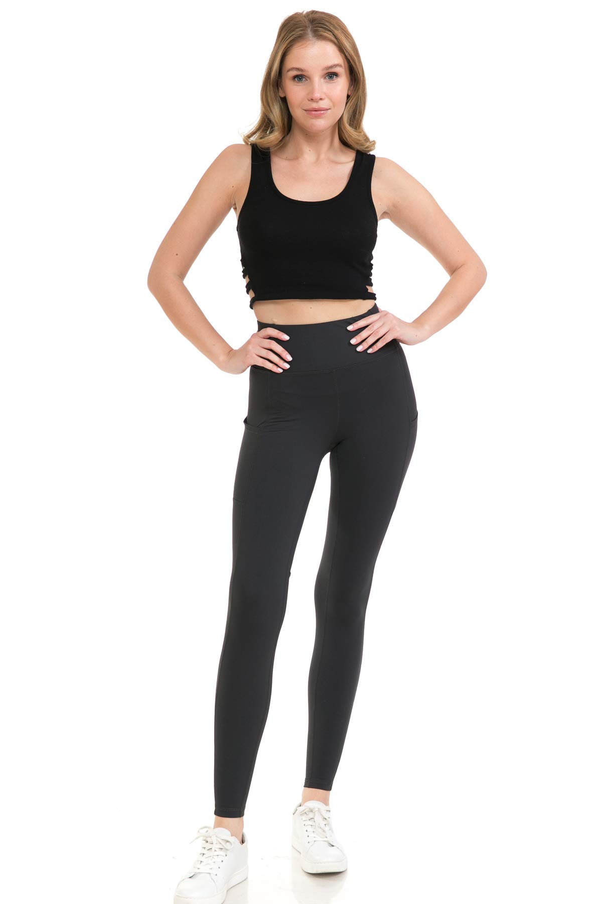 Leggings Depot Women's Athletic Leggings Pocket Yoga Pants (Full Length, Black, Large)
