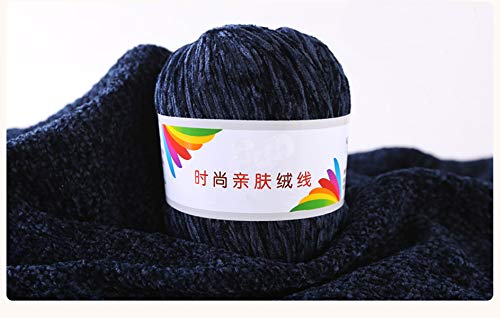 Truevalue 4 Skeins Chenille Yarn,Hand Knitting Glossy Chenille Velvet Blanket Yarn for Crochet Weaving DIY Craft Total 400g (Navy)