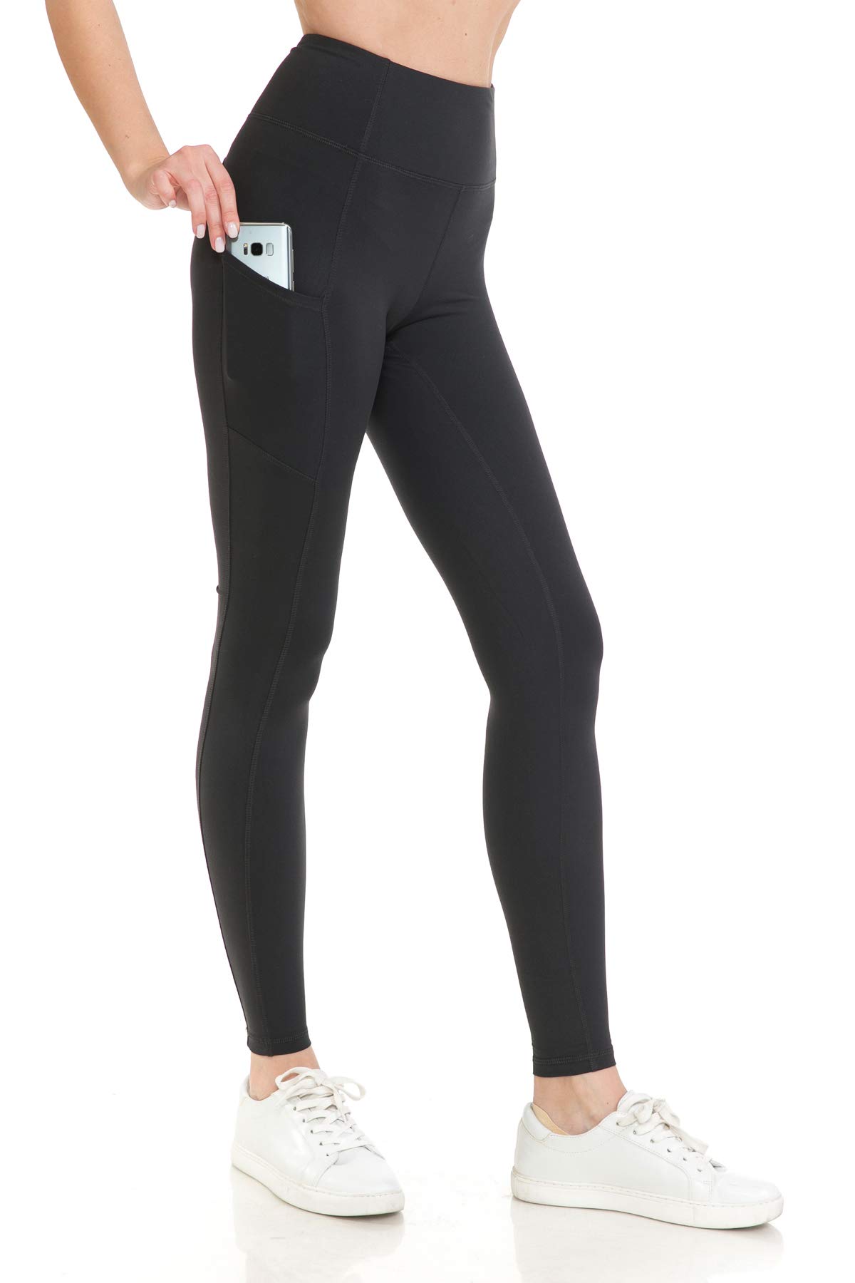 Leggings Depot Women's Athletic Leggings Pocket Yoga Pants (Full Length, Black, Large)