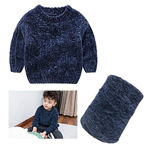 Truevalue 4 Skeins Chenille Yarn,Hand Knitting Glossy Chenille Velvet Blanket Yarn for Crochet Weaving DIY Craft Total 400g (Navy)
