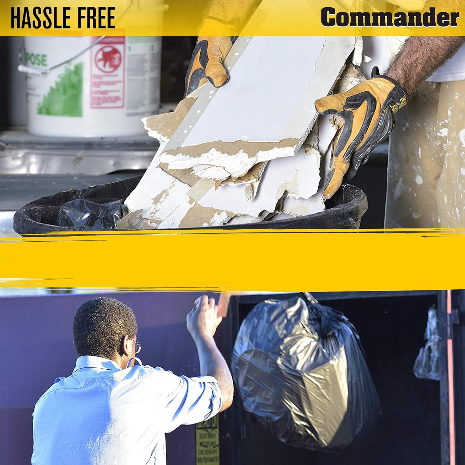Commander 20-30 Gallon 1.0 MIL Black Drawstring Trash Bags - 30" x 33" - Pack of 28 - For Home, Kitchen, & Office