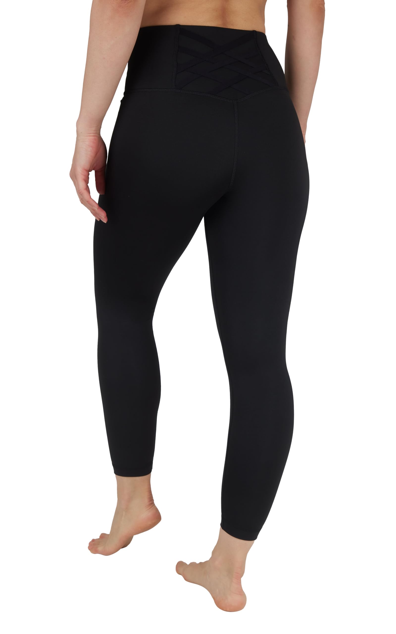 Yogalicious High Waist Squat Proof Criss Cross V-Back Ankle Length Leggings - Black - XL