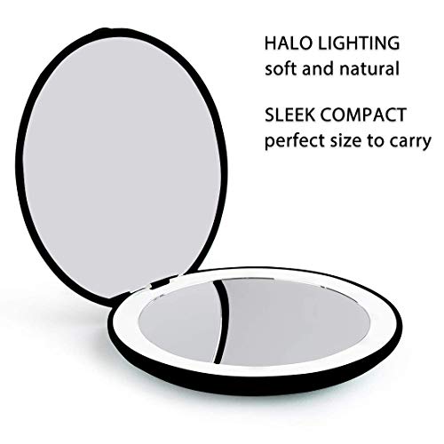 Milishow Travel Mirror with LED Lighted, 1x/10x Magnification Compact Mirror with Light, 2-Sided Illuminated Folding Round Mirror, Handheld Pocket Makeup Mirror