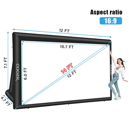 GOOSH Inflatable Projector Screen, Inflatable Movie Screen Outdoor with 350W Air Blower and Storage Bag, Easy Set up, 14FT Front and Rear Projection for Backyard Movie Night Theme Parties