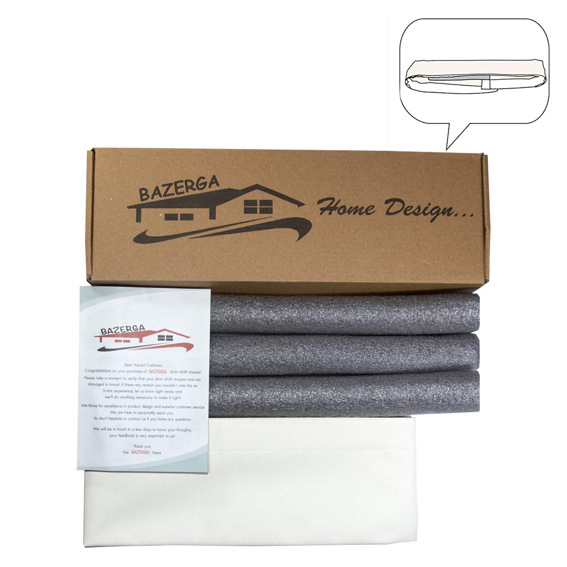 BAZERGA Under Door Draft Stopper One Sided Weather Stripping Door Seal Strip with Hook and Loop Self Adhesive Tape Noise Draft Blocker Dust and Sound Proof Energy Saving Door Stopper 35.4" (White)
