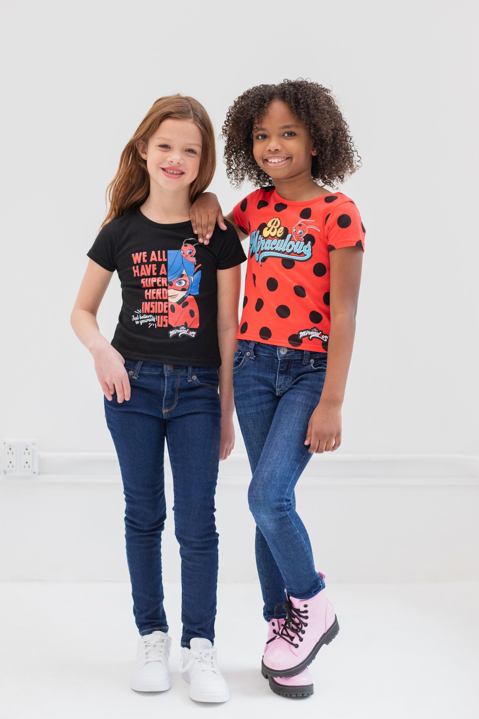 Miraculous Ladybug Little Girls 2 Pack T-Shirts Polka Dots Black/Red 5