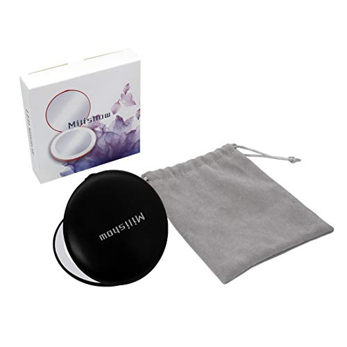 Milishow Travel Mirror with LED Lighted, 1x/10x Magnification Compact Mirror with Light, 2-Sided Illuminated Folding Round Mirror, Handheld Pocket Makeup Mirror