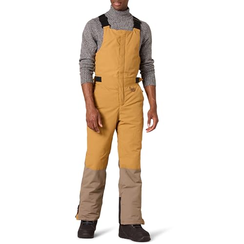 Amazon Essentials Men's Water-Resistant Insulated Snow Bib Overall, Gold Light Brown Color Block, Medium