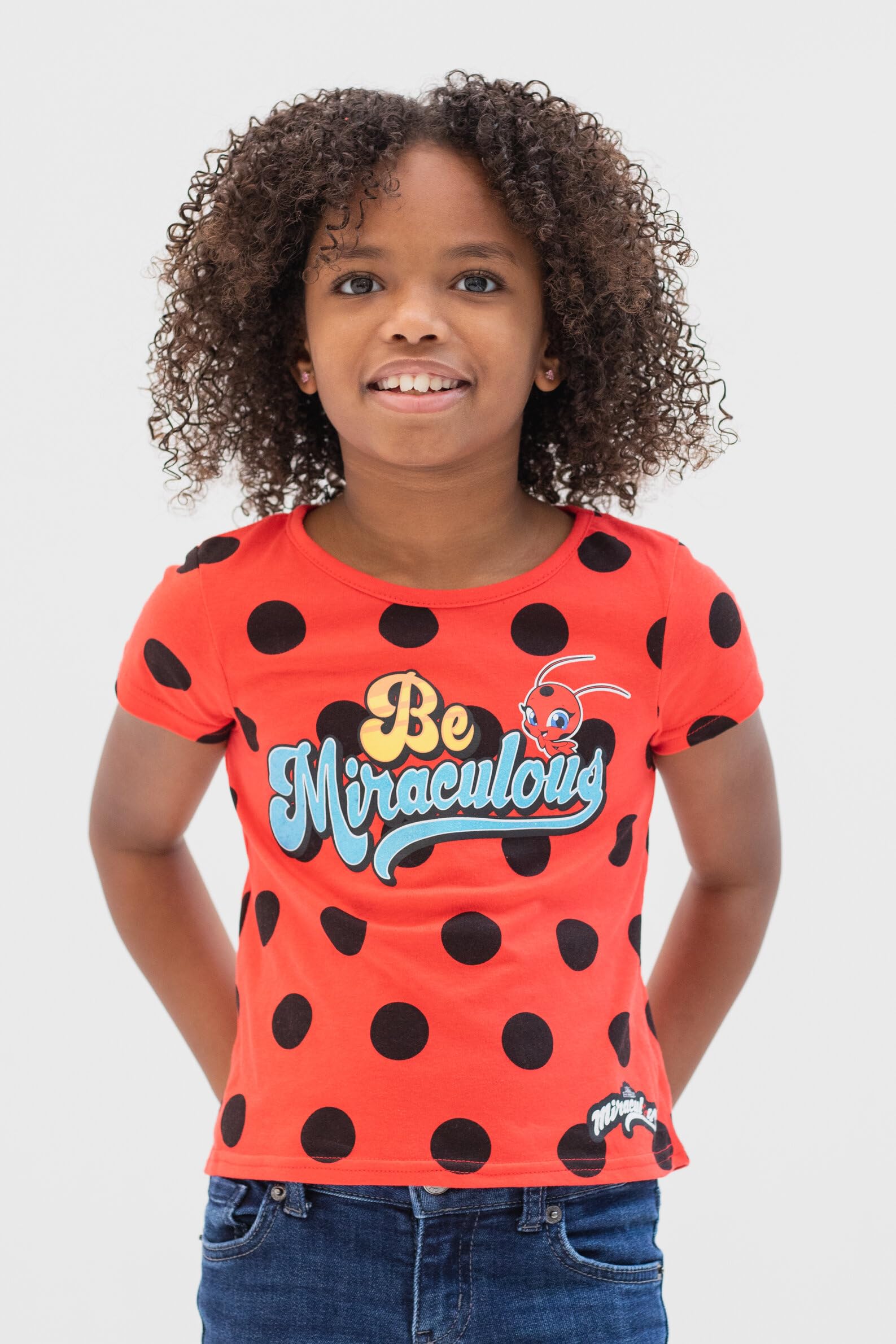 Miraculous Ladybug Little Girls 2 Pack T-Shirts Polka Dots Black/Red 5