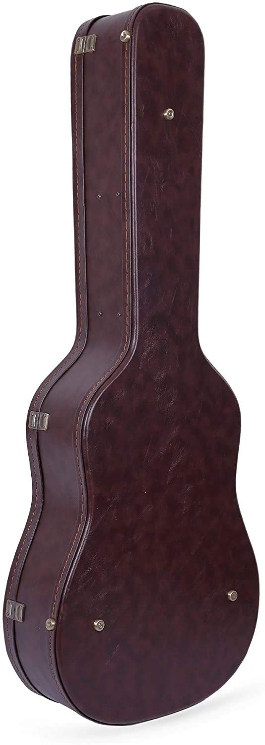 Crossrock Case - Hard-Shell Wooden Guitar Case - Fits 12-Strong Dreadnought Classical Nylon String Acoustic Guitars - Stainless Steel Latches, Sponge Lining, Metal Feet, Storage Space - Vintage Brown